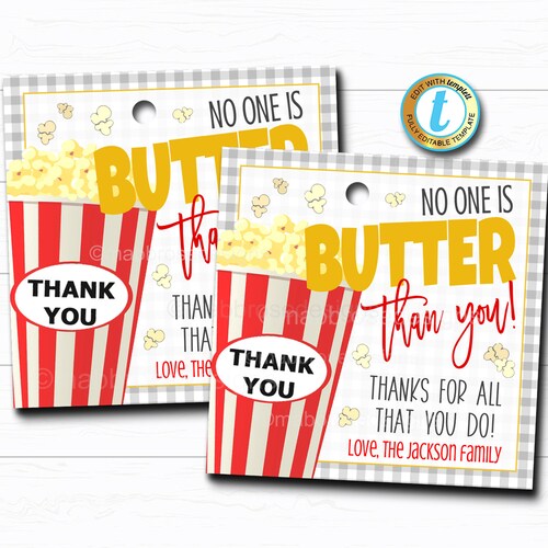 Popcorn Gift Tag Printable Just Poppin by to Say Thank You - Etsy