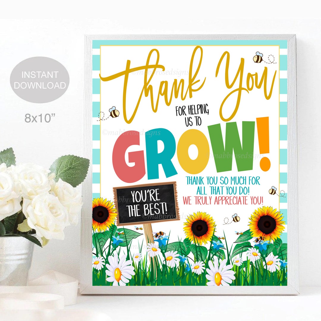 Thank You for Helping Us Grow, Garden Bloom Flower Theme Teacher Staff ...