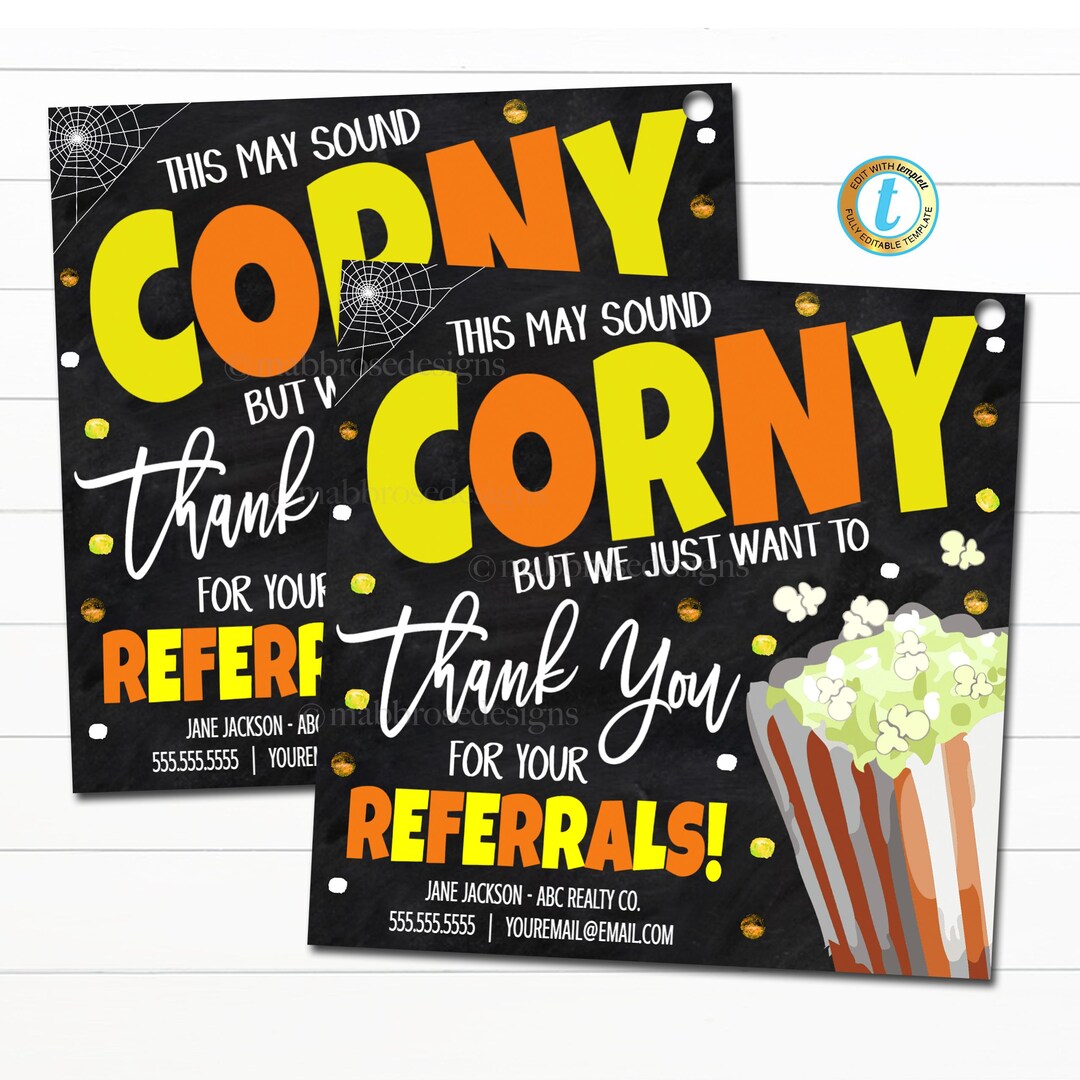 Halloween Realtor Popcorn Referrals Pop by Gift Tag, Small Business ...
