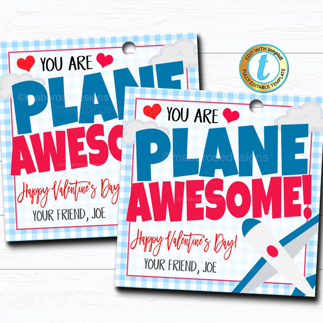 Valentine Airplane Gift Tags, You Are Plane Awesome Valentine Tag, Boy ...