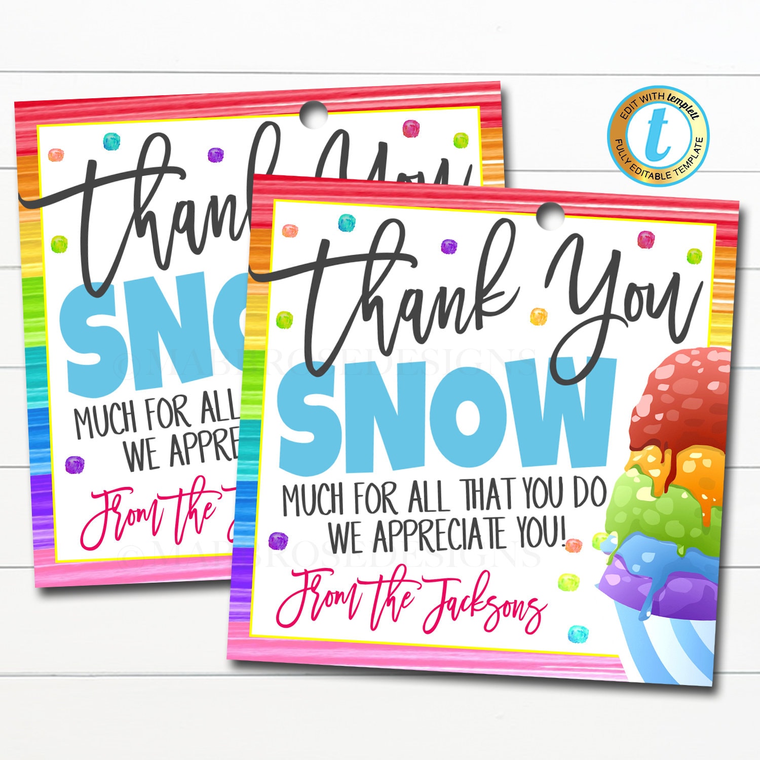 Snowcone Gift Tag Thanks Snow Much for all you do School Pto | Etsy