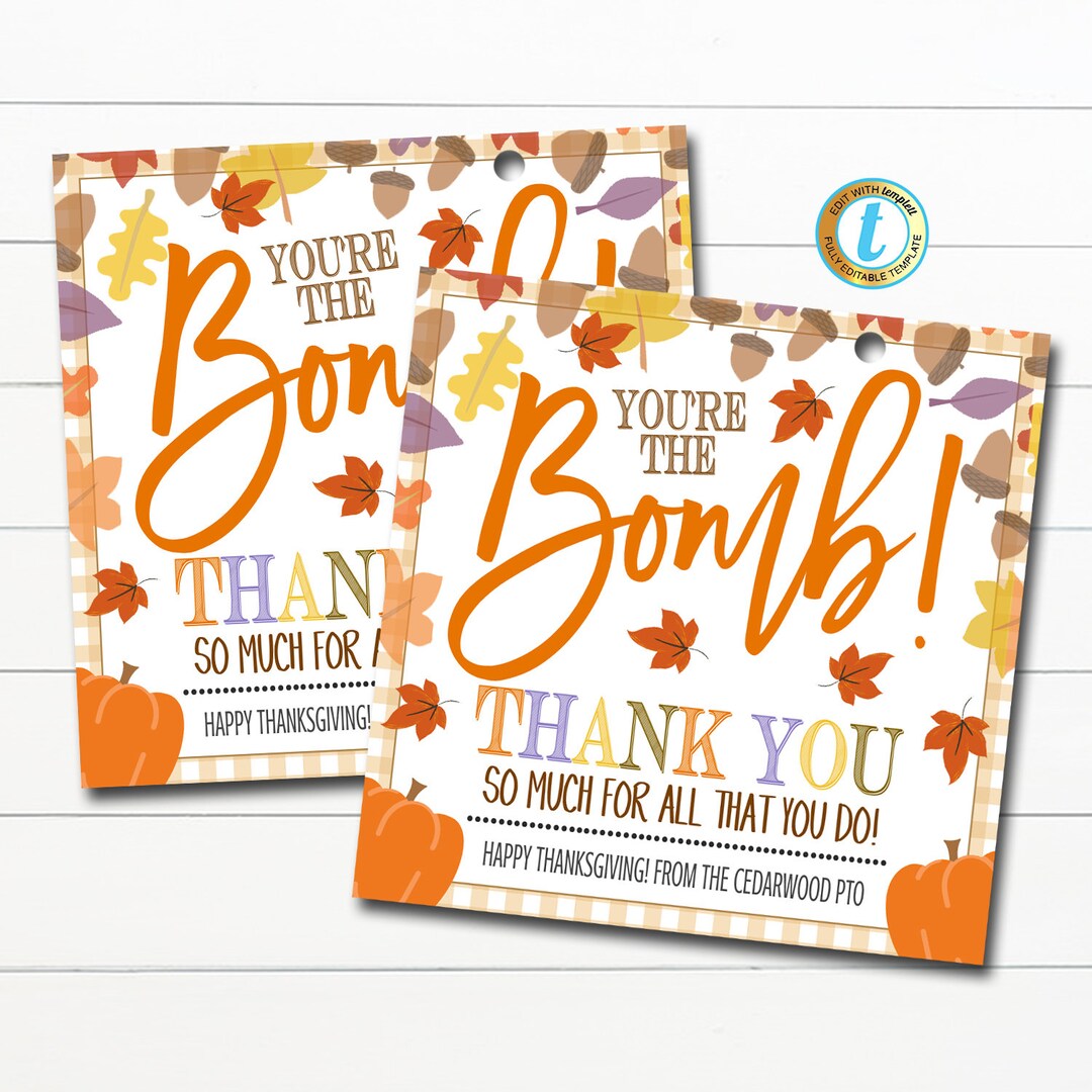 Fall Appreciation Gift Tag, You're the Bomb, Teacher Employee Staff ...