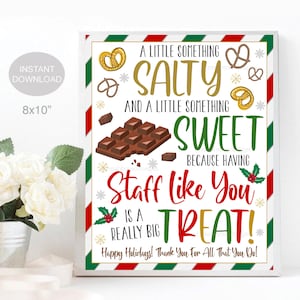 Christmas Staff Appreciation Sign, Chocolate Pretzel Thank You, Work ...
