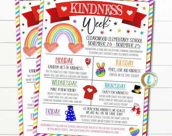 Kindness Week Itinerary Flyer, Diversity Inclusion, Printable Editable ...