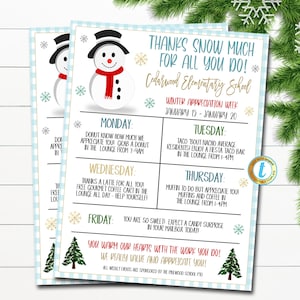 Printable Editable Holiday Teacher and Staff Appreciation Itinerary ...