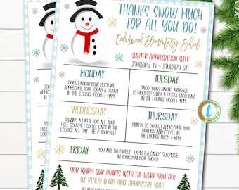 Printable Editable Holiday Teacher and Staff Appreciation Itinerary ...