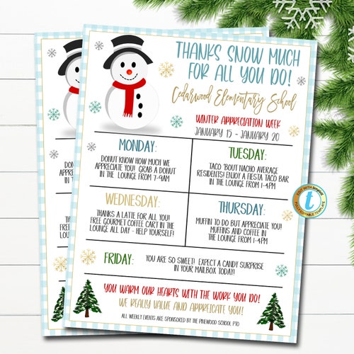 Printable Editable Holiday Teacher and Staff Appreciation - Etsy