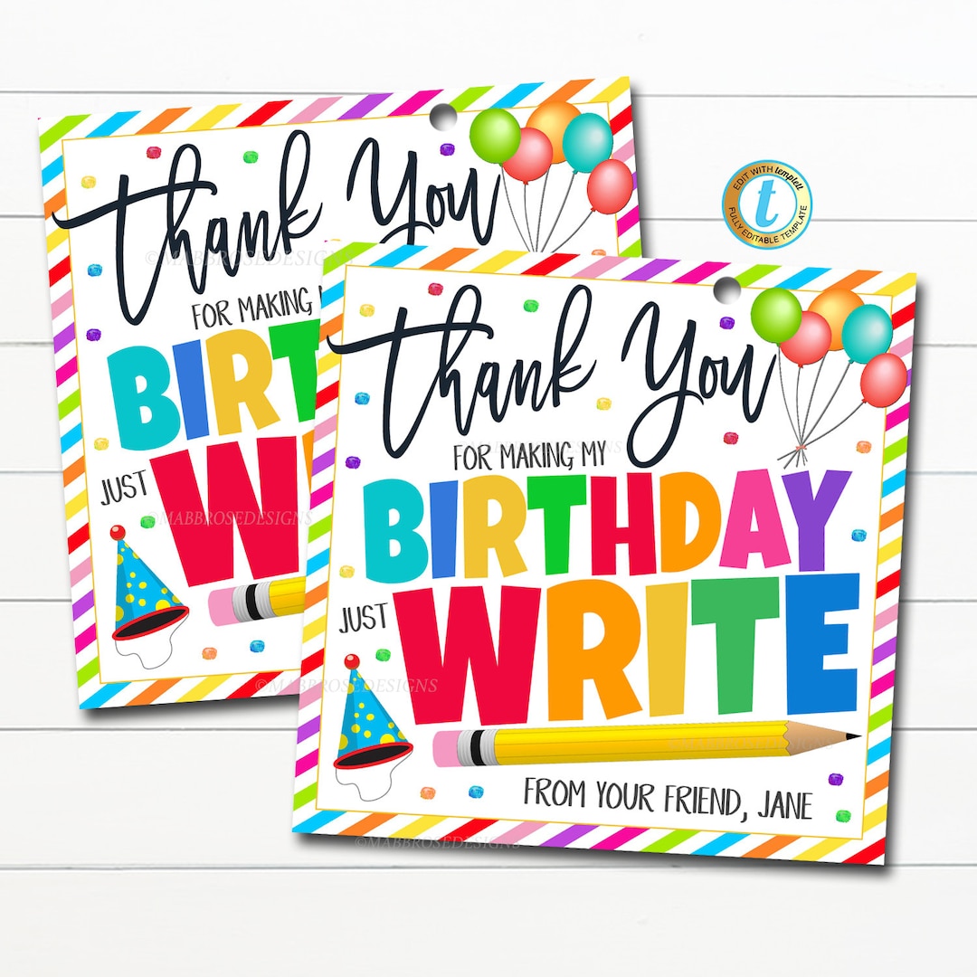 Birthday Pencil Gift Tags, You're Just Write School Friend Tag ...