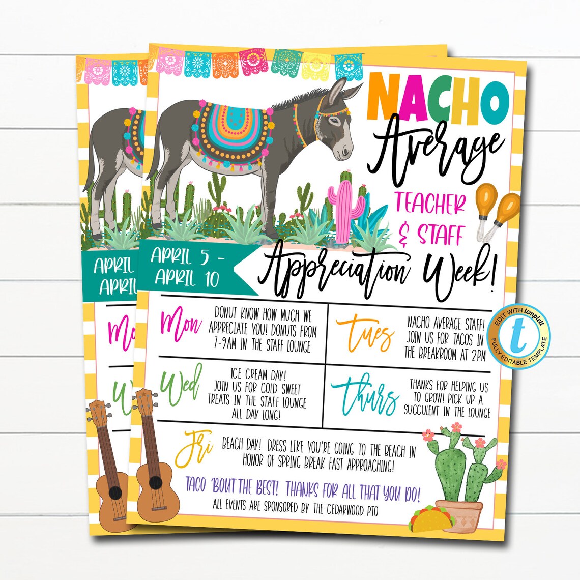EDITABLE Nacho Average Teacher Appreciation Week Itinerary - Etsy