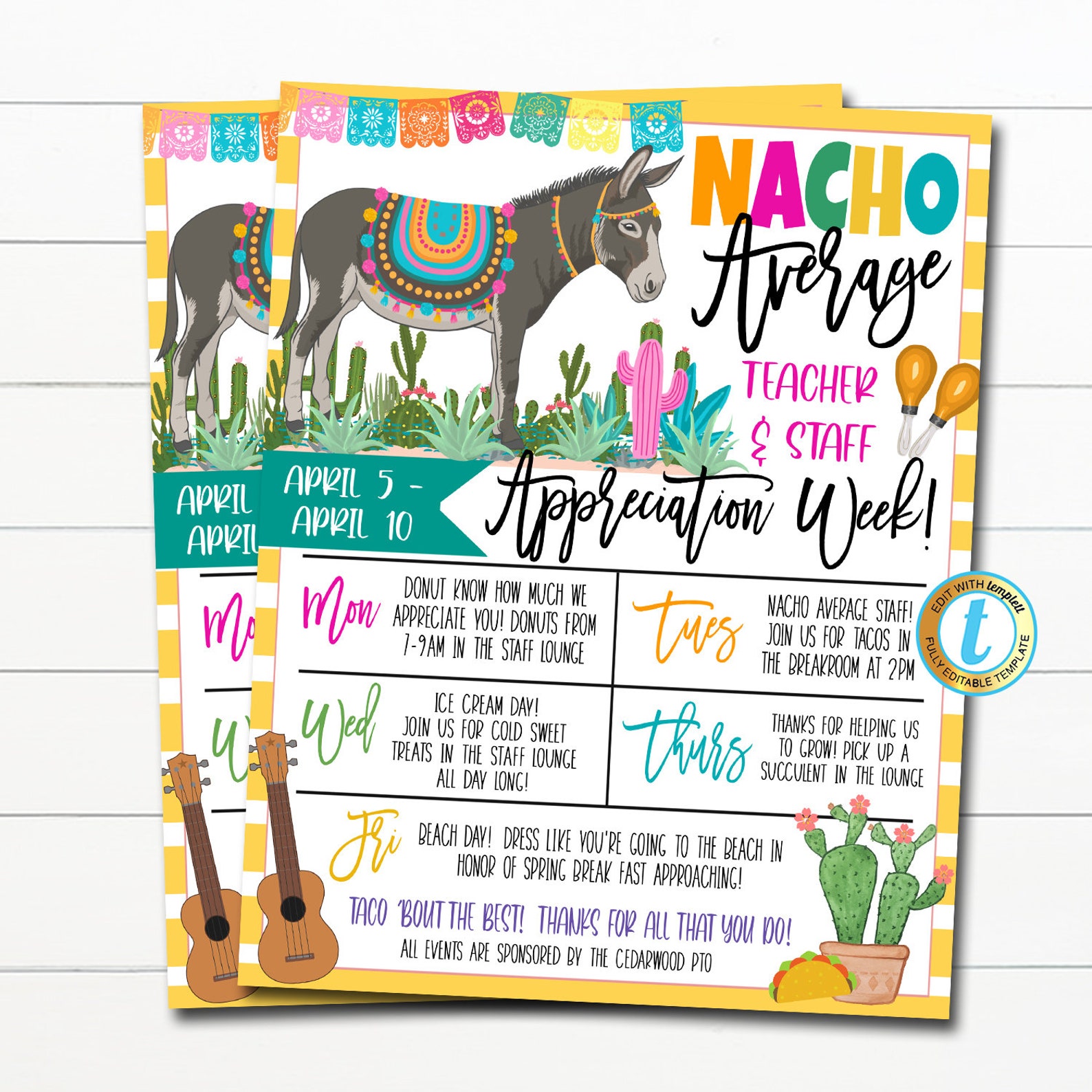 EDITABLE Nacho Average Teacher Appreciation Week Itinerary - Etsy