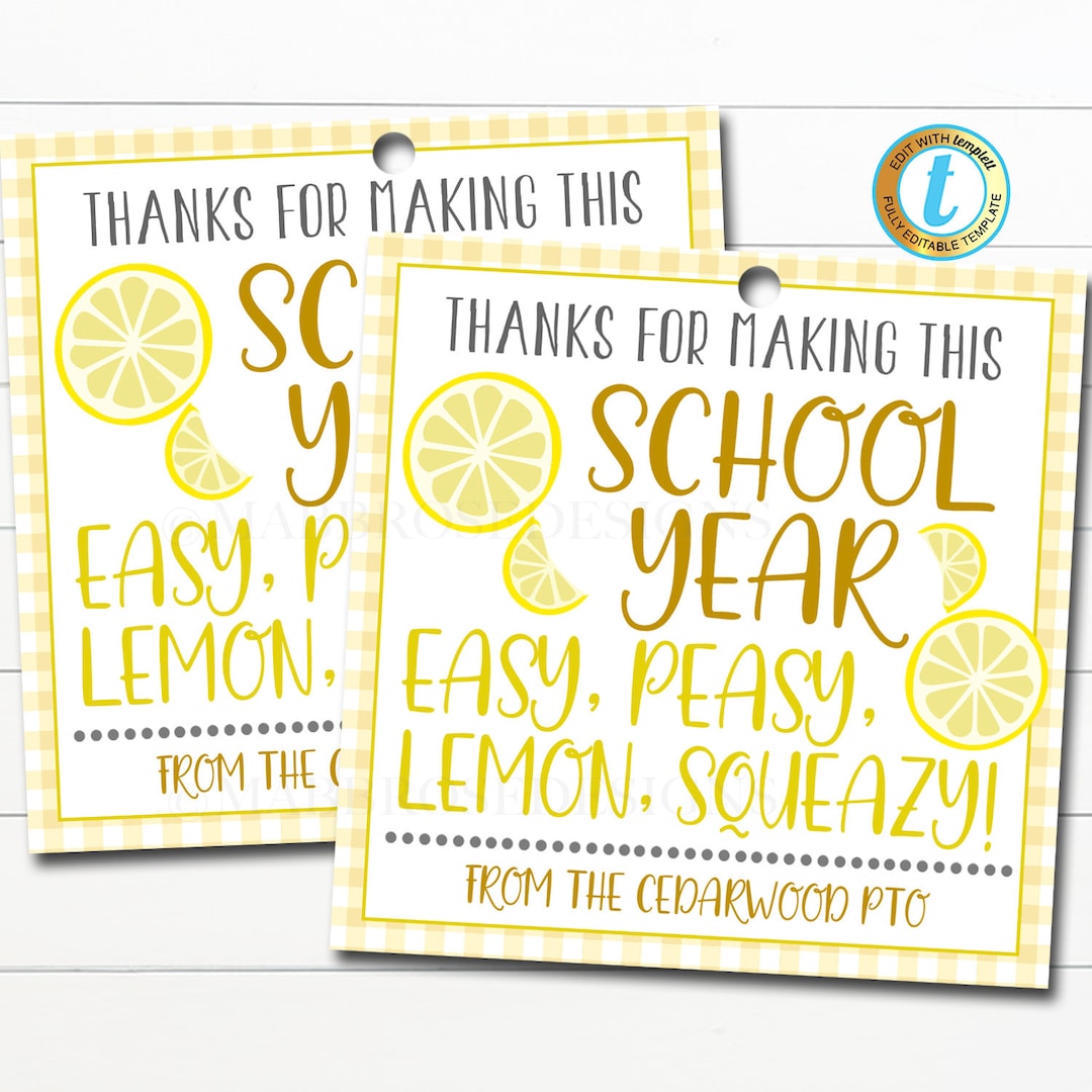 Lemons Gift Tag, Thanks You Easy Peasy Lemon Squeezy, Appreciation Week ...