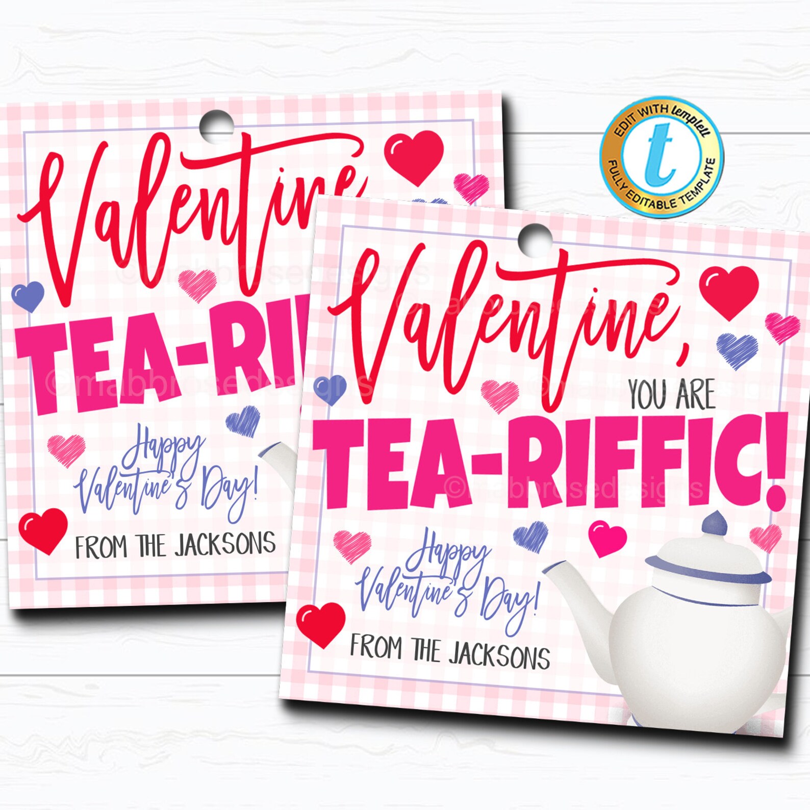 Valentine Tea Gift Tags You're Tea-riffic Valentine - Etsy