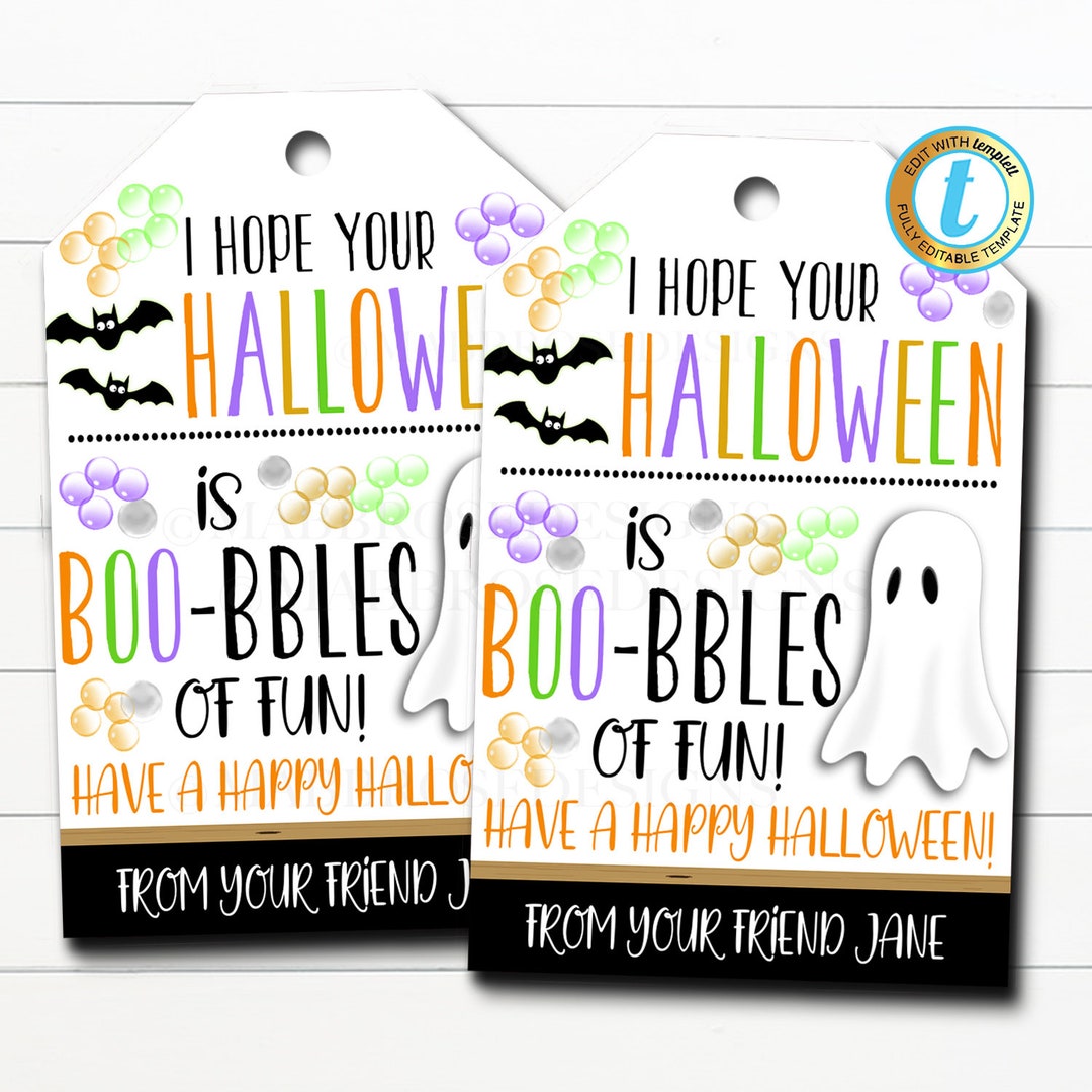 Halloween Gift Tags, Boo-bbles of Fun Kids Friend Classroom Trick or ...