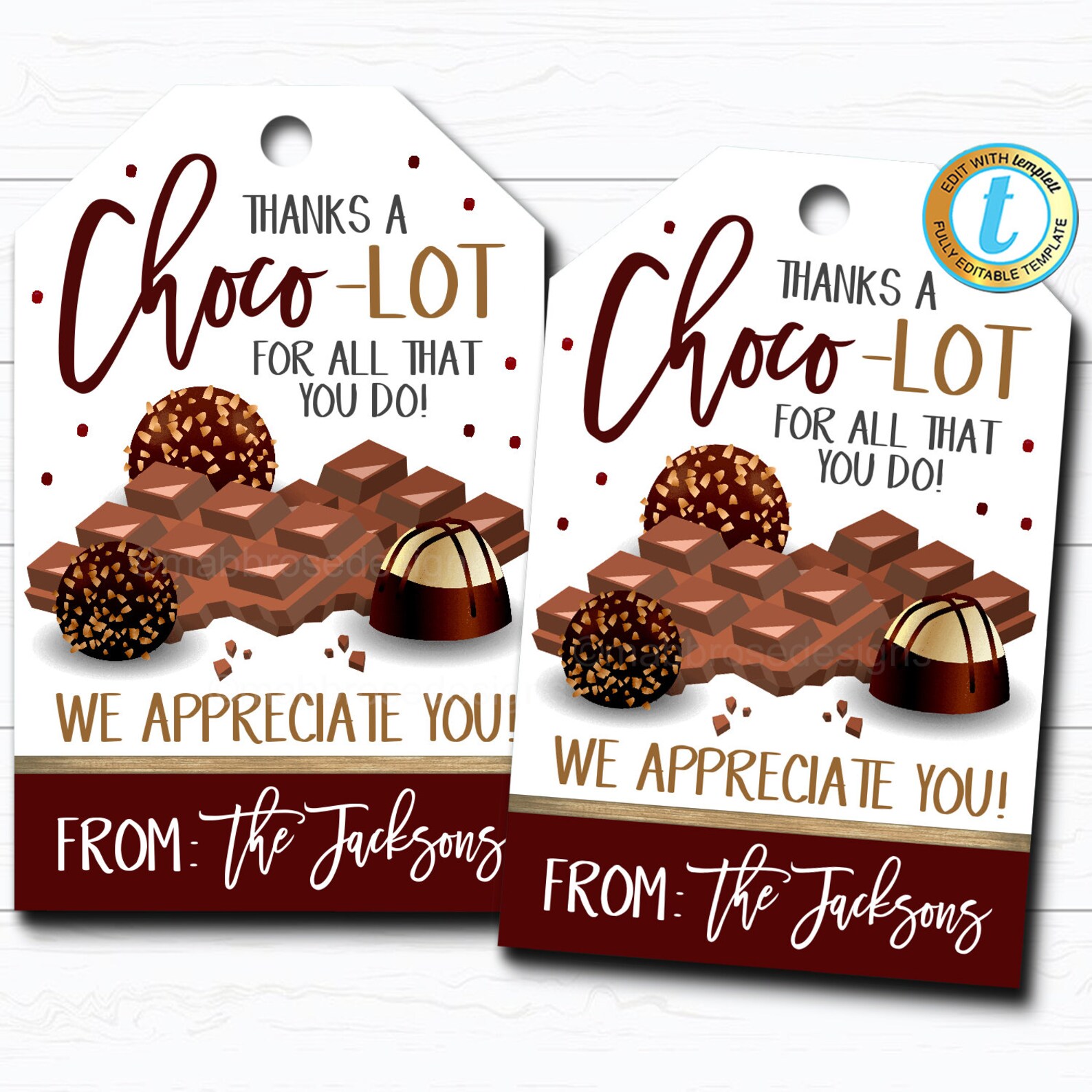 Chocolate Candy Gift Tags, Thanks a Choco-lot, Staff Employee Teacher ...