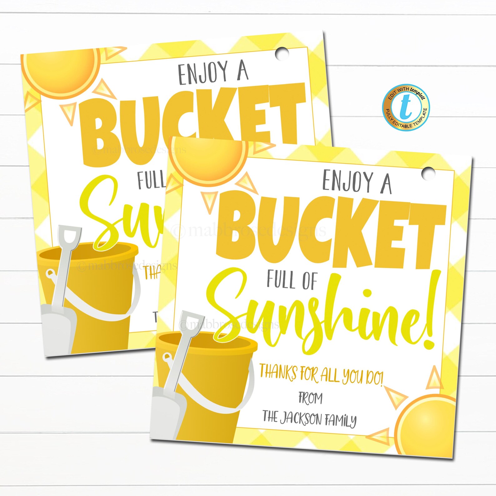 Bucket Full of Sunshine Summer Gift Tag, Yellow Sunshine Gift Box Tag ...