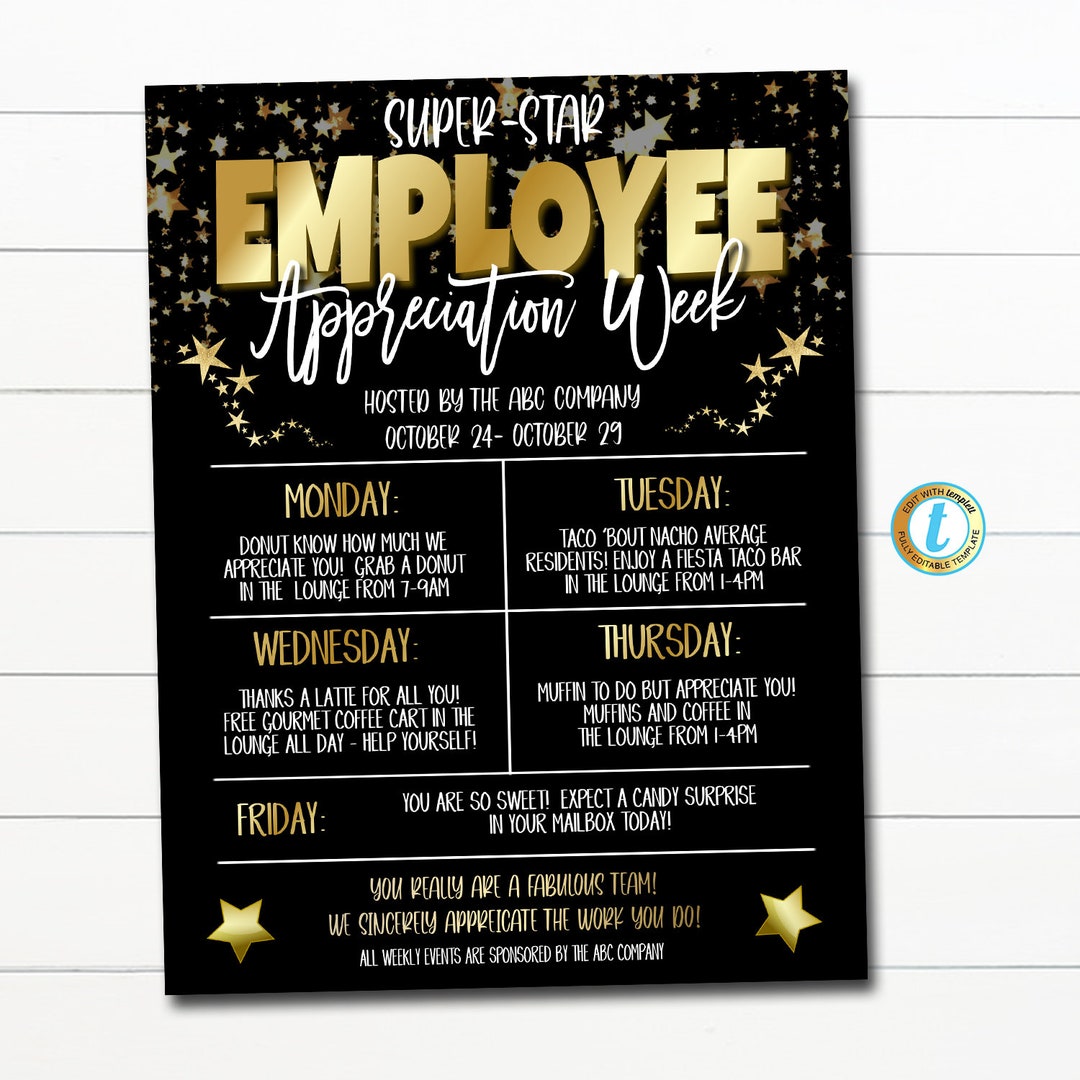 Employee Appreciation Week Itinerary, Superstar Employee Staff, Company ...