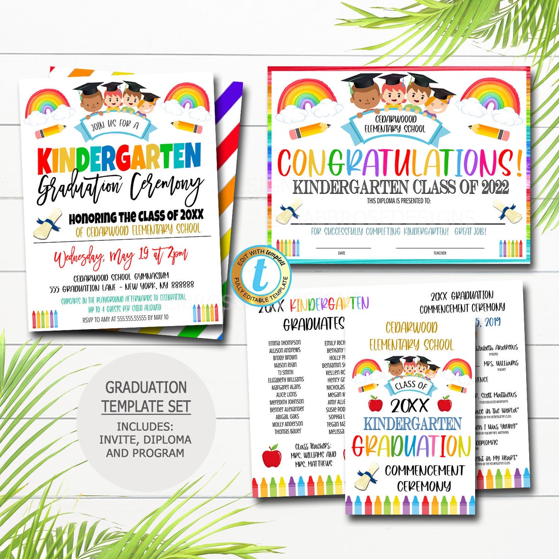 Graduation Ceremony Program Template Set, Kindergarten Any Grade ...