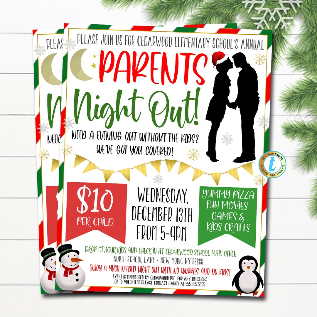 EDITABLE Christmas Parents Night Out Flyer, Printable PTA, PTO, School ...