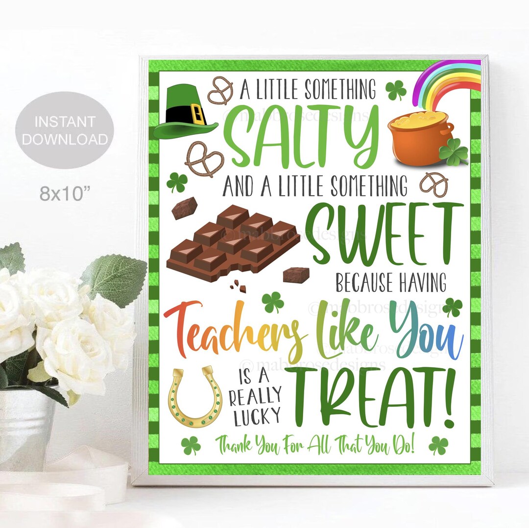 St. Patrick's Day Teacher Appreciation Sign Chocolate Pretzel Thank You ...