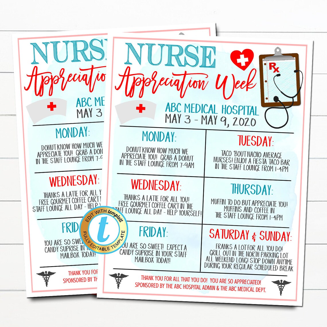 Nurse Appreciation Week Set Invite Itinerary Thank You - Etsy