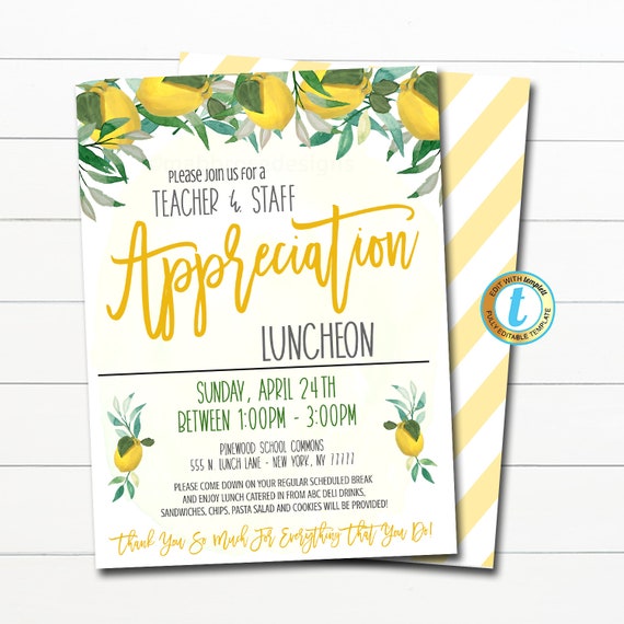 Appreciation Lunch Templates Teacher Appreciation Luncheon Invitation,