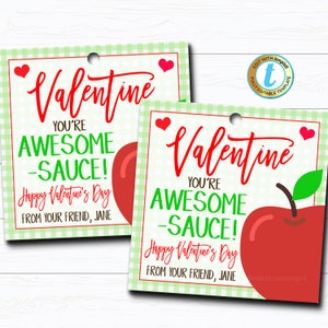 Valentine Applesauce Gift Tags, You're Awesome-sauce, Apple Fruit ...