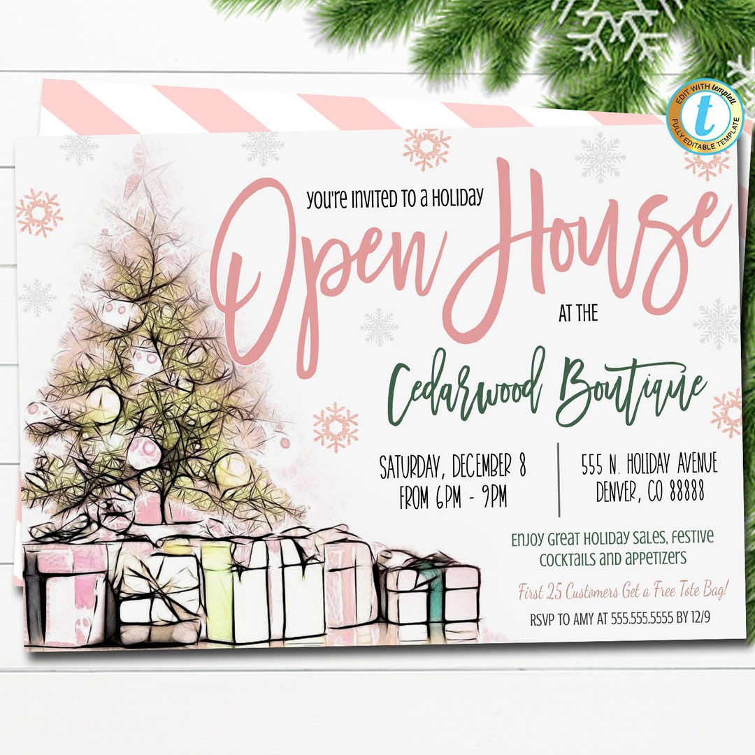 Holiday Open House Invitation, Christmas Boutique Shopping Event School ...