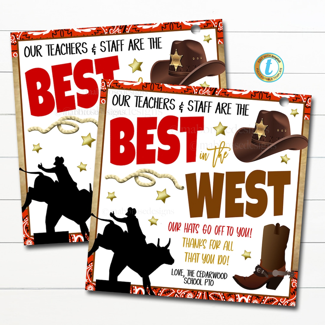 Western Appreciation Gift Tags, You Are the Best in the West, Teacher ...