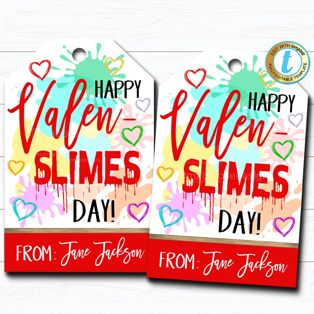Valentine Slime Tags, Happy Valen-slimes Day Tag, Kid Classroom Friend ...