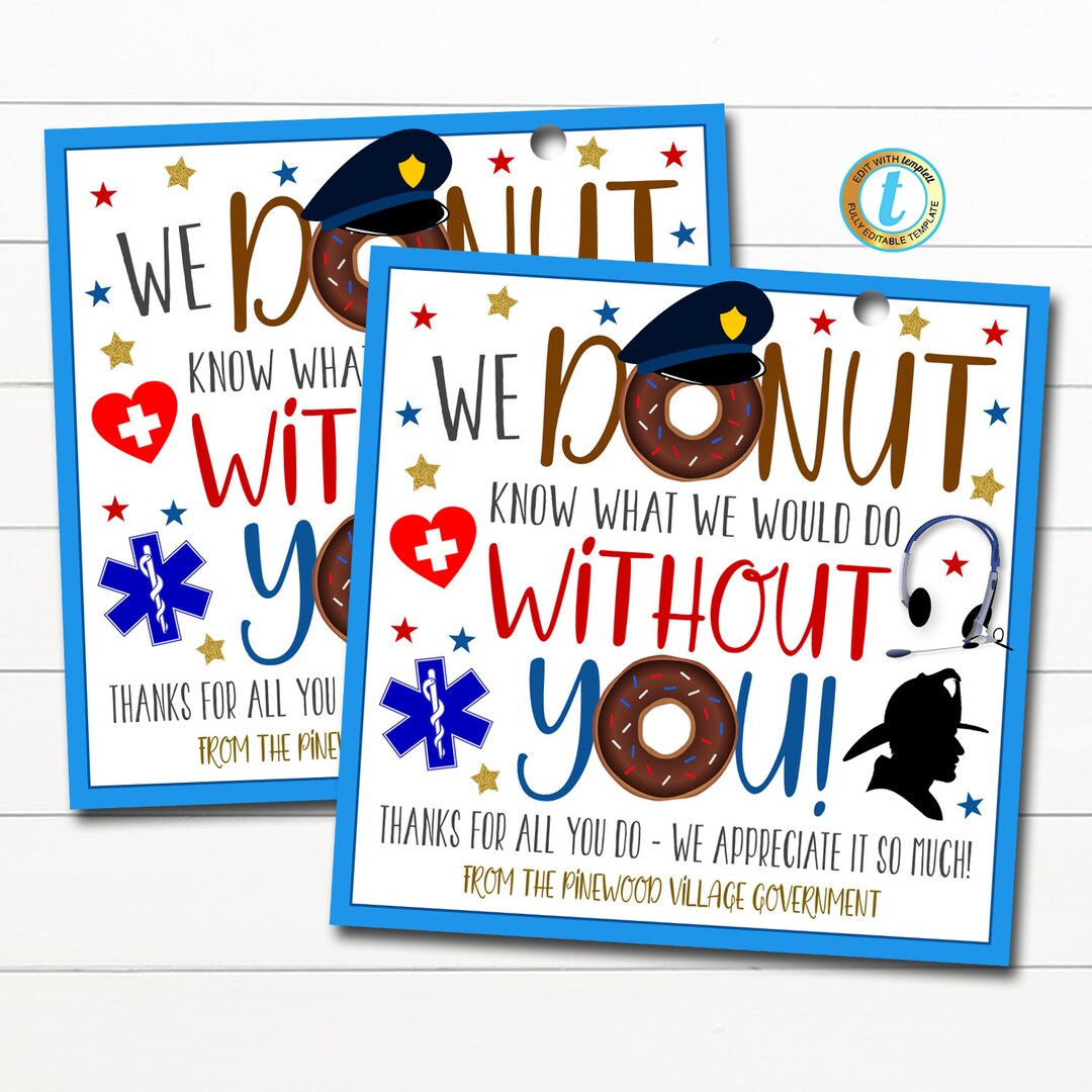 First Responders Appreciation Gift Tag, Donut Gift Tag, Donut Know What ...