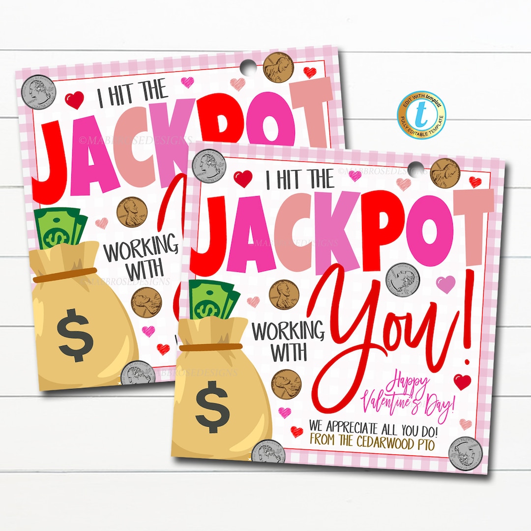 Hit the Jackpot Working With You Valentine's Day Tag Lucky Lottery ...