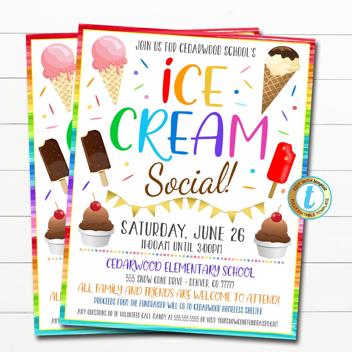 EDITABLE Ice Cream Social Flyer, Teacher Appreciation Week, Printable ...