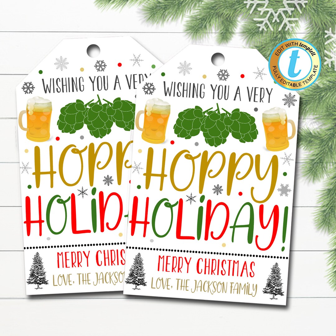 Christmas Beer Gift Tags, Wishing You a Hoppy Holiday, Holiday Beer ...