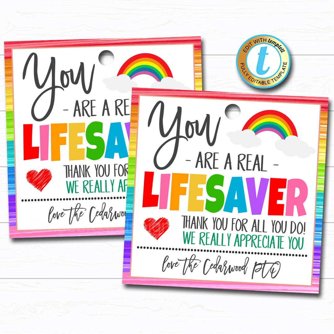 You Are a Lifesaver Gift Tag, Teacher Staff Nurse Employee Volunteer ...