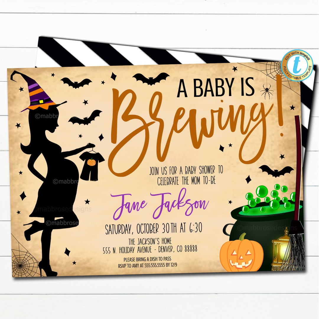 Printable Halloween Baby Shower, A Baby is Brewing Baby Shower, Baby ...
