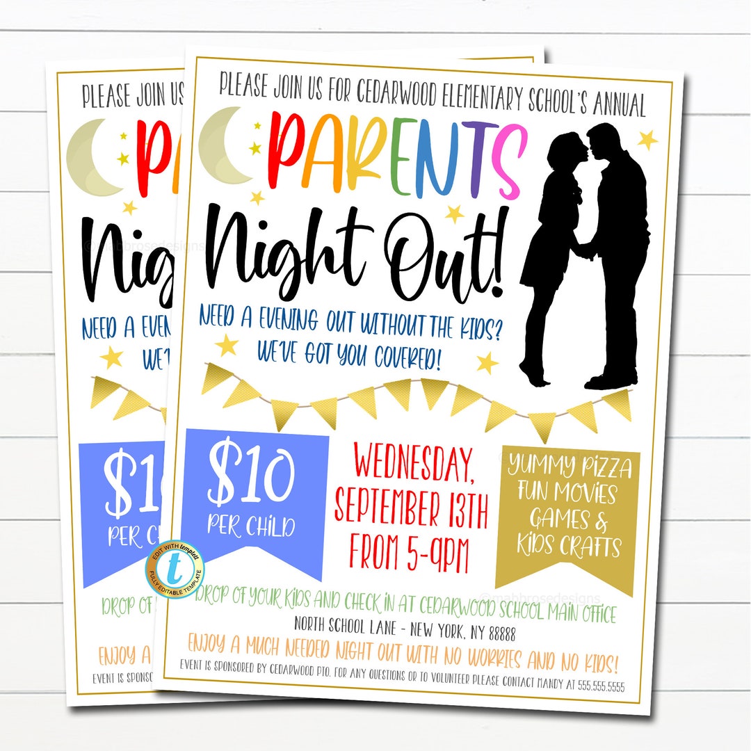 EDITABLE Parents Night Out Flyer, Printable PTA, PTO, School Family ...