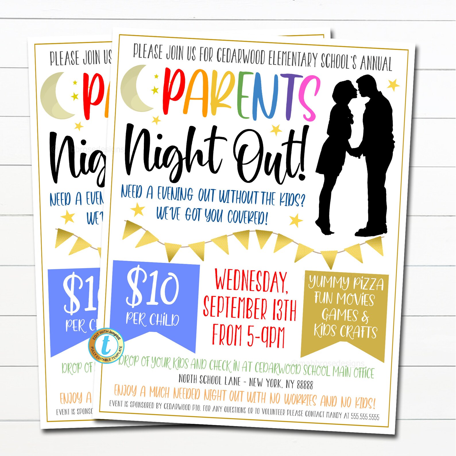 EDITABLE Parents Night Out Flyer Printable PTA PTO School - Etsy