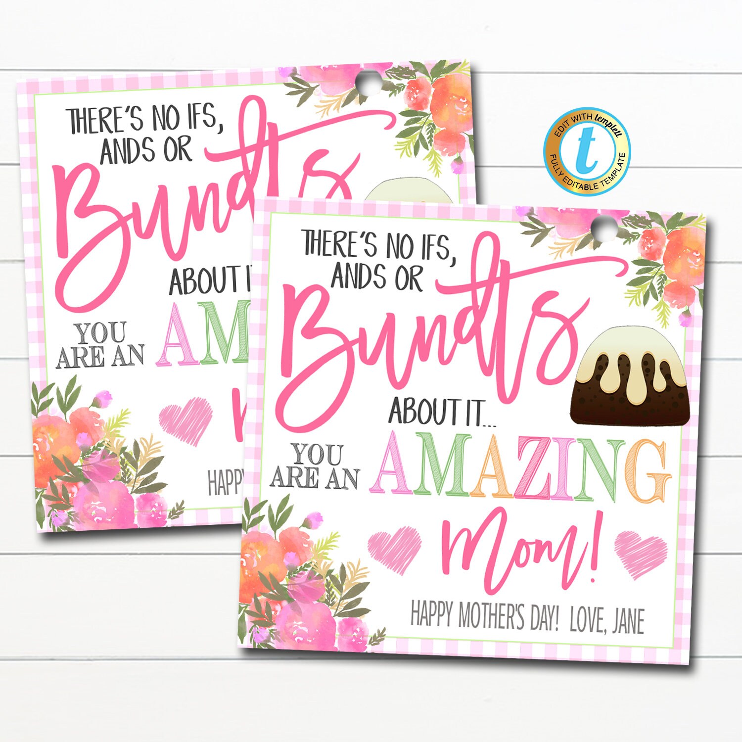 Mother's Day Bundt Cake Gift Tag No Ifs Ands or Bundts - Etsy