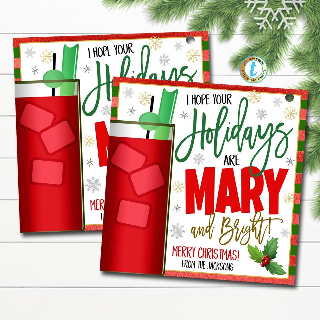 Christmas Bloody Mary Gift Tags, Alcohol Booze Cocktail Tag, Making ...