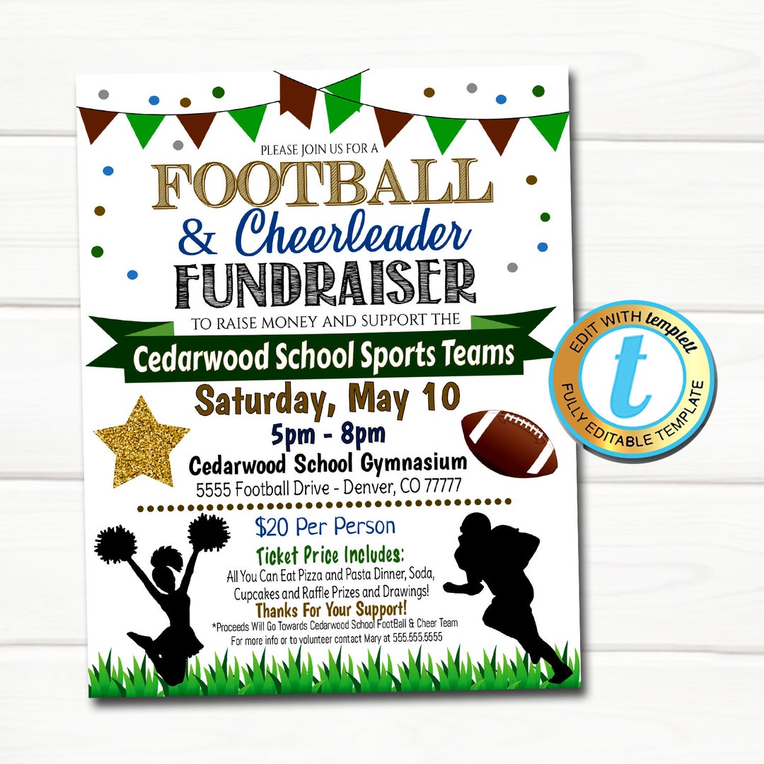 Football & Cheerleader Fundraiser Flyer, Sports Team Banquet Invitation ...