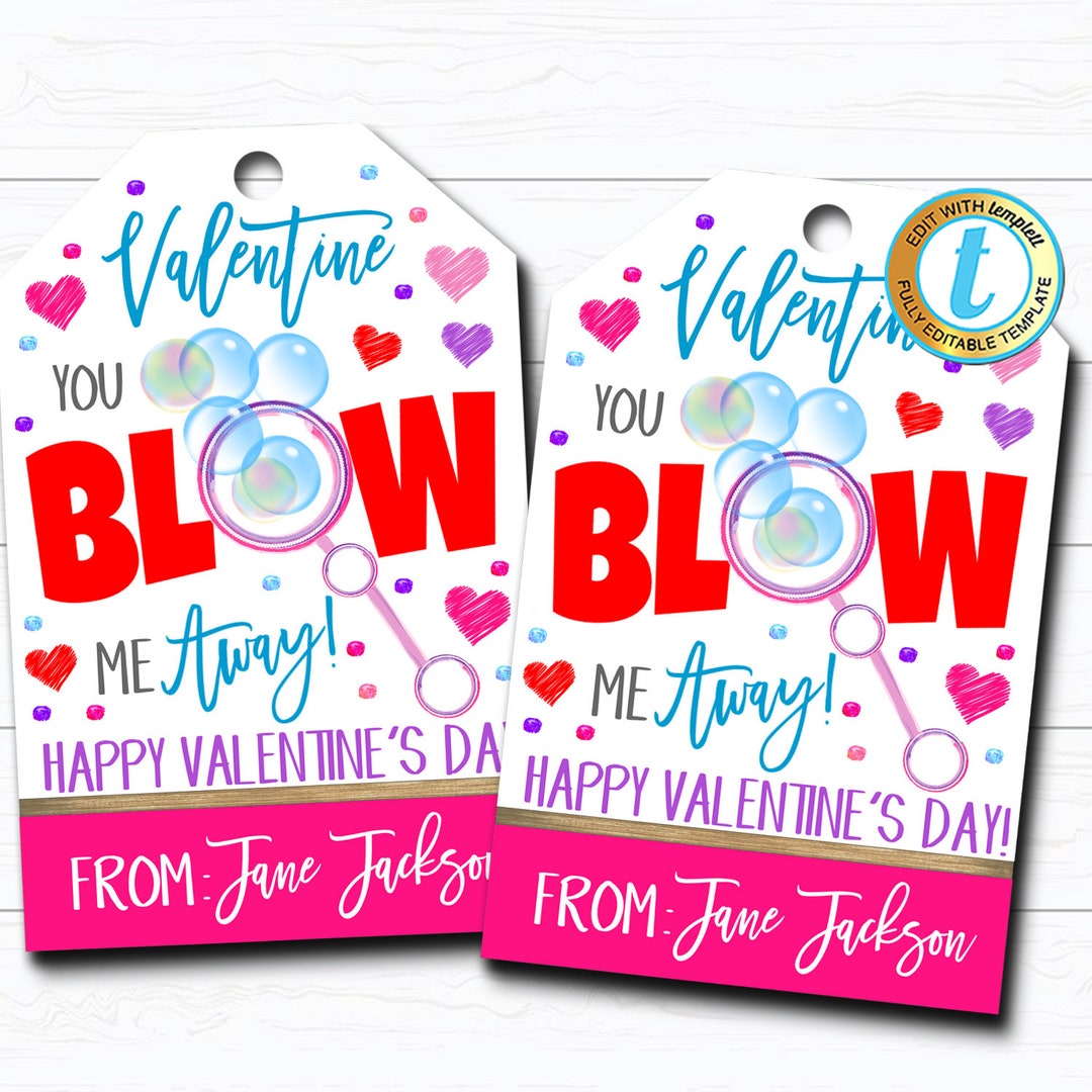 Valentine Bubble Tags, You Blow Me Away Valentine Gift Tag, Gift ...