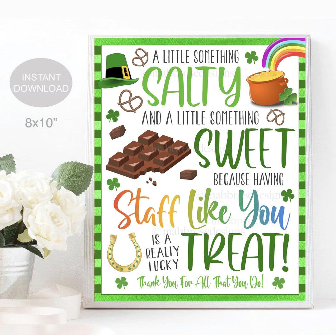 St. Patrick's Day Staff Appreciation Sign Chocolate Pretzel, Thank You ...