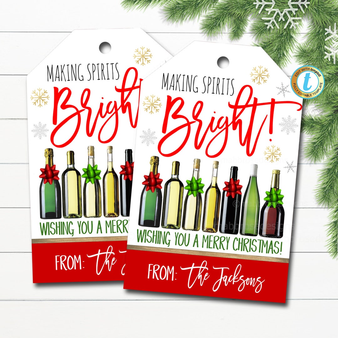 Christmas Wine Gift Tags, Alcohol Booze Cocktail Tag, Making Spirits ...