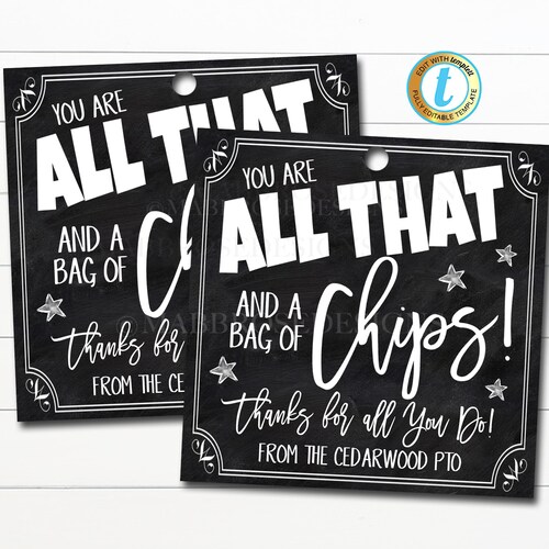 Chips Gift Tag Printable Bag of Chip Tags You Are All That and - Etsy