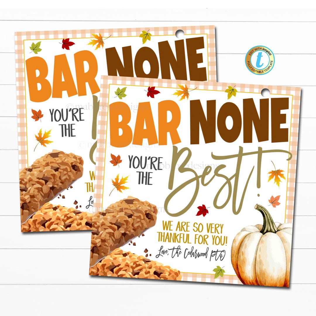Fall Granola Bar Gift Tag, Teacher Staff Employee School Autumn ...