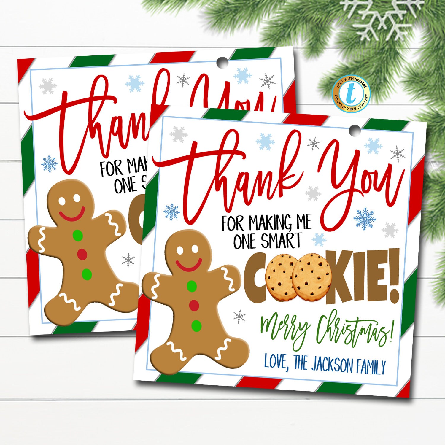 Christmas Teacher Gift Tags, Thank You for Making Me One Smart Cookie ...