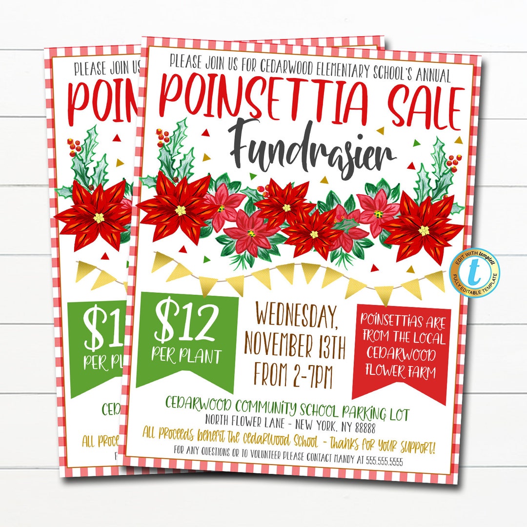 Poinsettia Fundraiser Flyer, Christmas School Church Pto Pta, Holiday ...