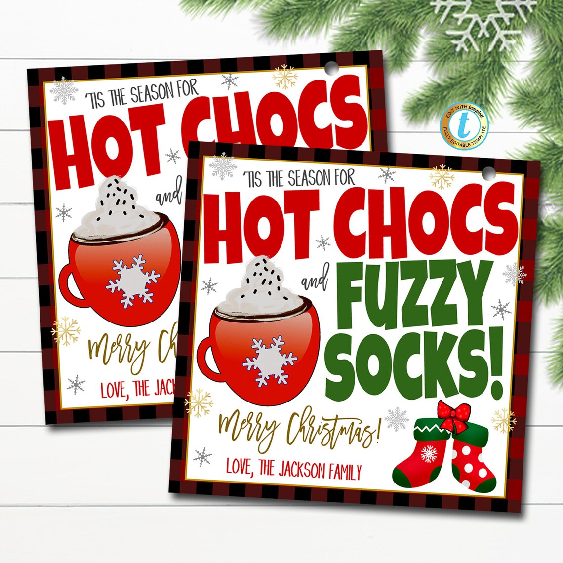 Christmas Gift Tags Hot Chocs and Fuzzy Socks Teacher Staff - Etsy
