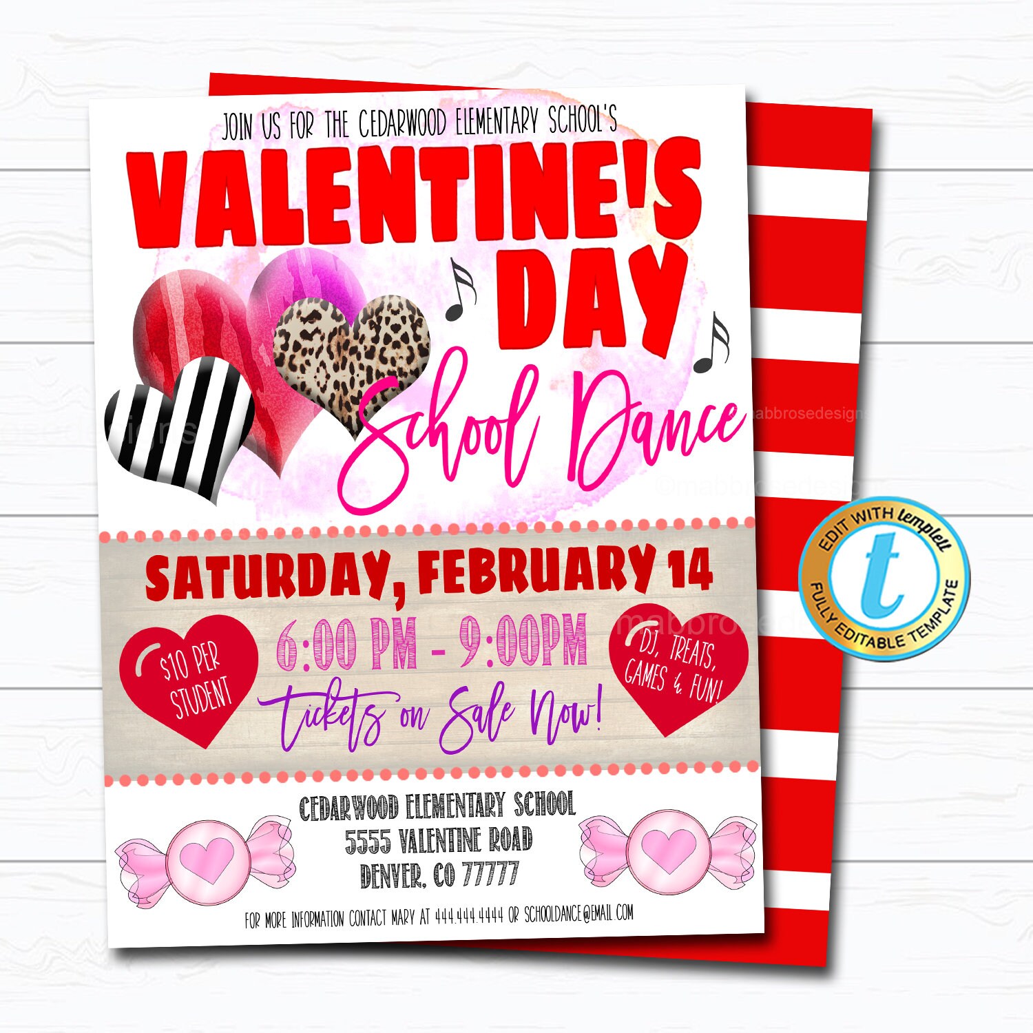 Valentine's Day School Dance Flyer and Invitation, School Church Pto ...