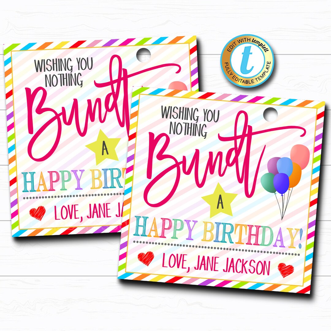 Birthday Bundt Cake Gift Tag, Birthday Cake Gift, Wishing You Nothing ...